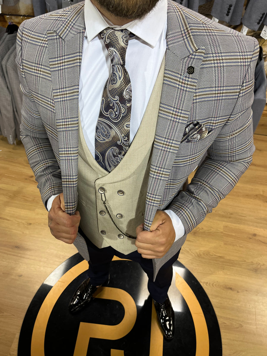 Ferraro - Blue/Brown/Pink/Beige 3 Piece Suit – Pal Joey