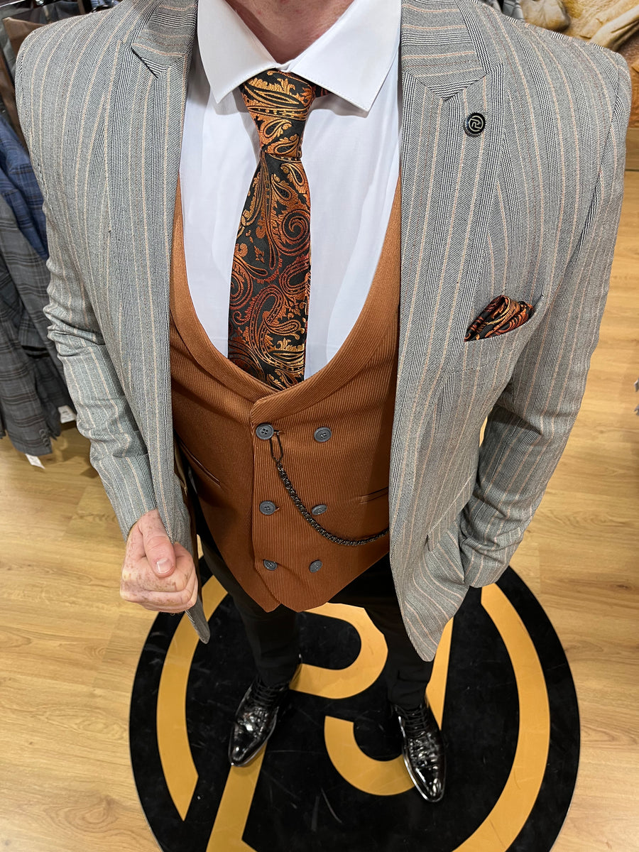 Xavi - Grey/Tan 3 Piece Suit – Pal Joey
